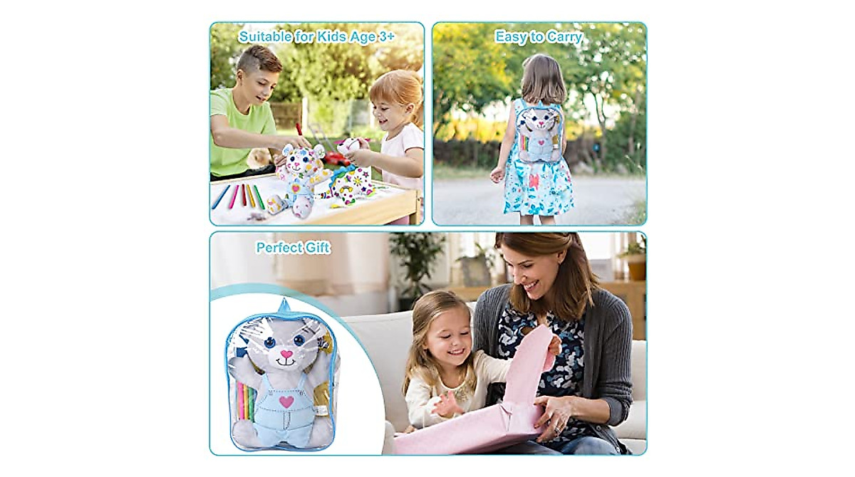 DRAWMYTOY Washable Coloring Plush Toy & Markers for Kids 4-6