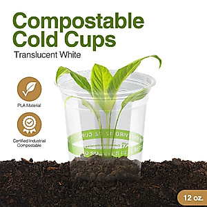 GREEVIRO Eco Compostable Plant-Based Clear Plastic Cups 12oz Thick, Reusable, Disposable Iced Coffee Cups for Smoothies, Beer & Any Beverages for Parties, Weddings & Gatherings