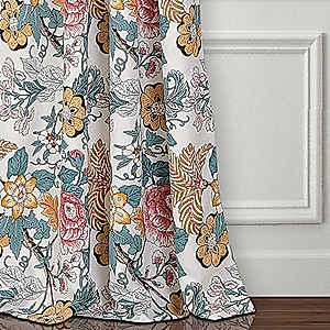 Lush Decor Sydney Curtains | Floral Garden Room Darkening Window Panel Set for Living, Dining, Bedroom (Pair), 84” x 52”, Blue and Yellow, L, Blue & Yellow