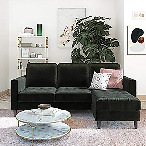 CosmoLiving by Cosmopolitan CosmoLiving Strummer Reversible Sectional Couch, Black Velvet Sofa (DA038-BK)