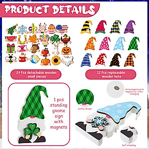 Thyle 37 Pcs Christmas Interchangeable Wooden Gnome Decor DIY Holiday Winter Seasonal Tiered Tray Decoration with Magnet Pieces Welcome Sign for Xmas Decorations
