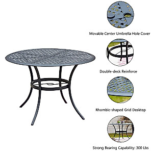 Romayard 42 Inch Outdoor Dining Table Round Patio Bistro Table Powder-Coated Steel Frame Top Patio Dining Table Outdoor Furniture Garden Table with 2.1" Umbrella Hole (Black)