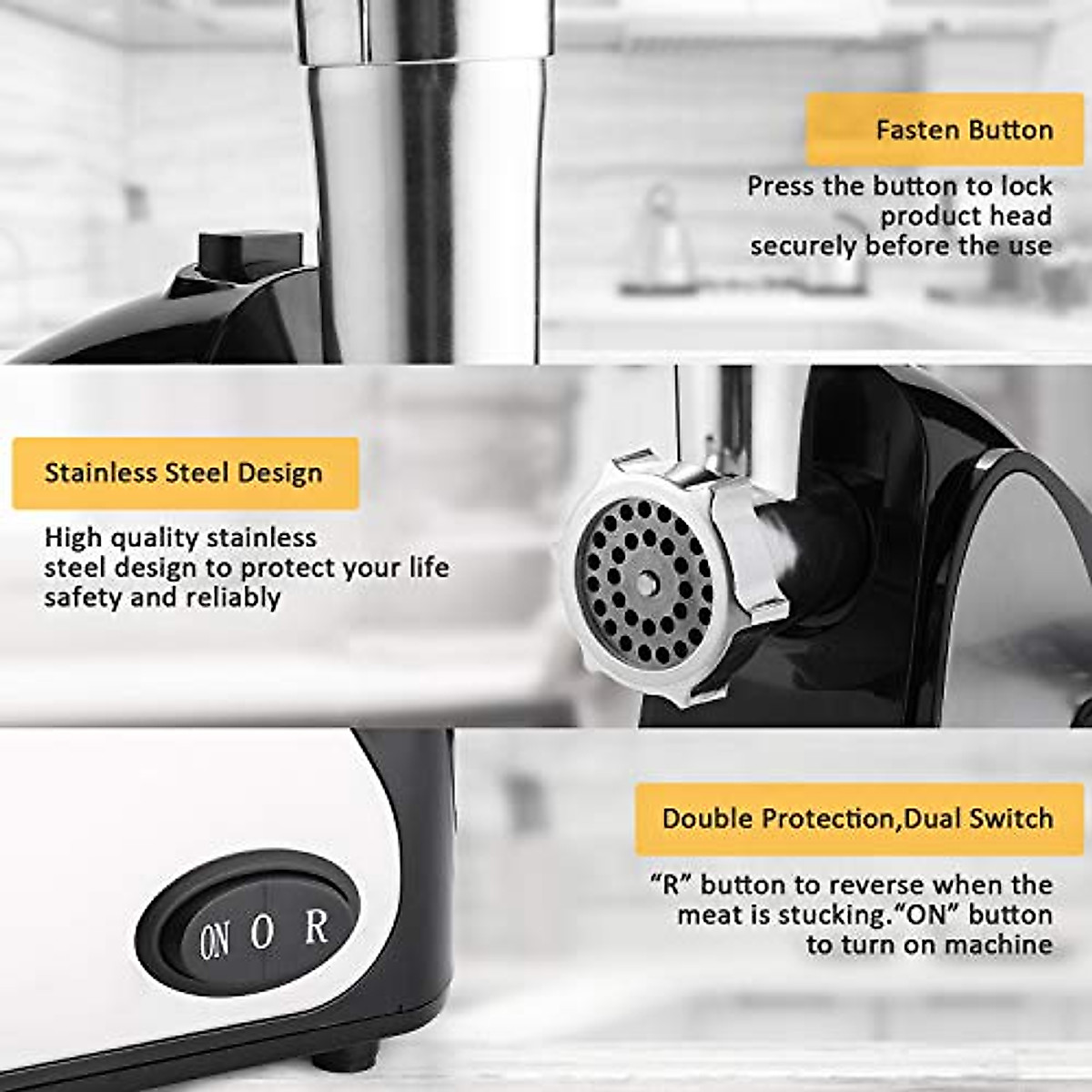 Homdox Electric Meat Grinder 2000W with 3 Grinding Plates, Food Grinder with Sausage & Kubbe Kit, Meat Mincer Food Grade Material ETL Approved for Home Use &Commercial