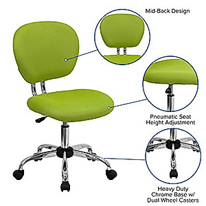 Flash Furniture Mid-Back Apple Green Mesh Padded Swivel Task Office Chair with Chrome Base