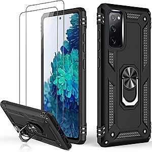 LUMARKE for Galaxy S20 FE Case with Screen Protector,Pass 16ft. Drop Tested Military Grade Cover with Magnetic Ring Kickstand,Protective Phone Case for Samsung Galaxy S20 FE Black
