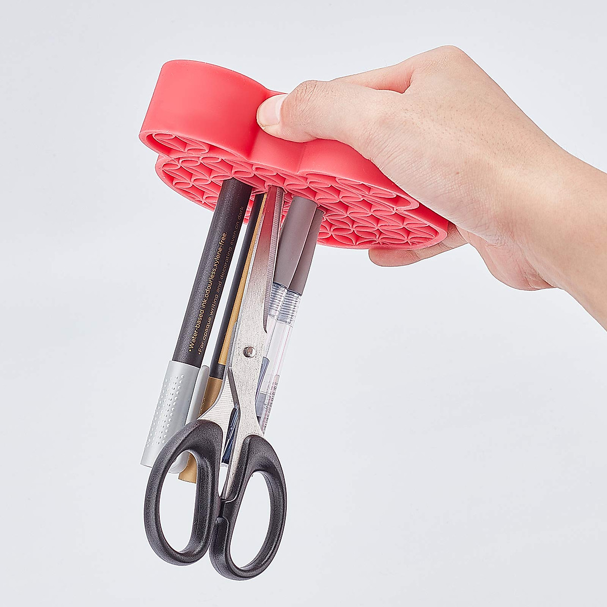 GORGECRAFT Sew Desktop Organizers Silicone Makeup Brush Holder Cosmetic Storage Box Painting Pen Holder for Stash and Store(Red)