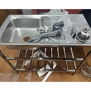 ENLLY Commercial Kitchen Sink, 29.5" L × 15.7" W × 30" H Single Bowl Stainless Steel Sink Utility Prep Washing Hand Basin for Yard Office Laundry Camping Restaurant, 1 Compartment