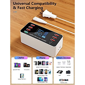 Charging Station for Multiple Devices, 8 Ports USB Charging Dock with QC3.0/PD18W USB-C Fast Charging Station for Multiple Devices Apple, Compatible with Ipad/MacBook Pro/Air, iPhone/Galaxy, Ect