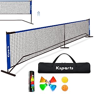 Ksports 22 Feet Multifunctional Nylon Pickleball Net with 4 LED Shuttlecocks, Carry Bag and 2 Game Balls for Badminton and Tennis, for Sports, Blue