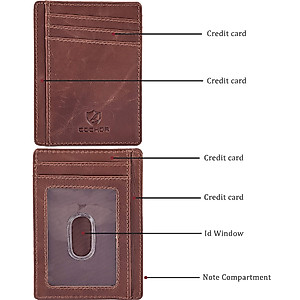 Front Pocket Wallet for Men Women Slim Minimalist Real Leather RFID Blocking Credit Card Holder (COGNAC WAX PULL UP)