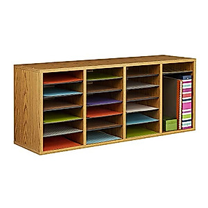 Safco Products Wood Adjustable Literature Organizer, 24 Compartment, 9423MO, Medium Oak - Durable Construction, Removable Shelves, Stackable -Office Organizers for Home Office & Craft Rooms