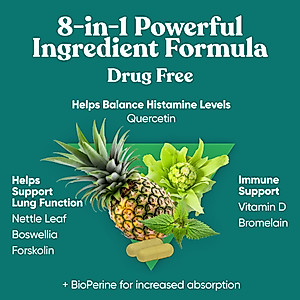 Breathe Inhaler Support Supplement – Sinus, Lungs, Open & Clear Airways – Seasonal Nasal Health, Bronchial Wellness, Healthy Chest – Quercetin, Vitamin D, Bromelain Pills – 60 Vegetarian Soft Capsules