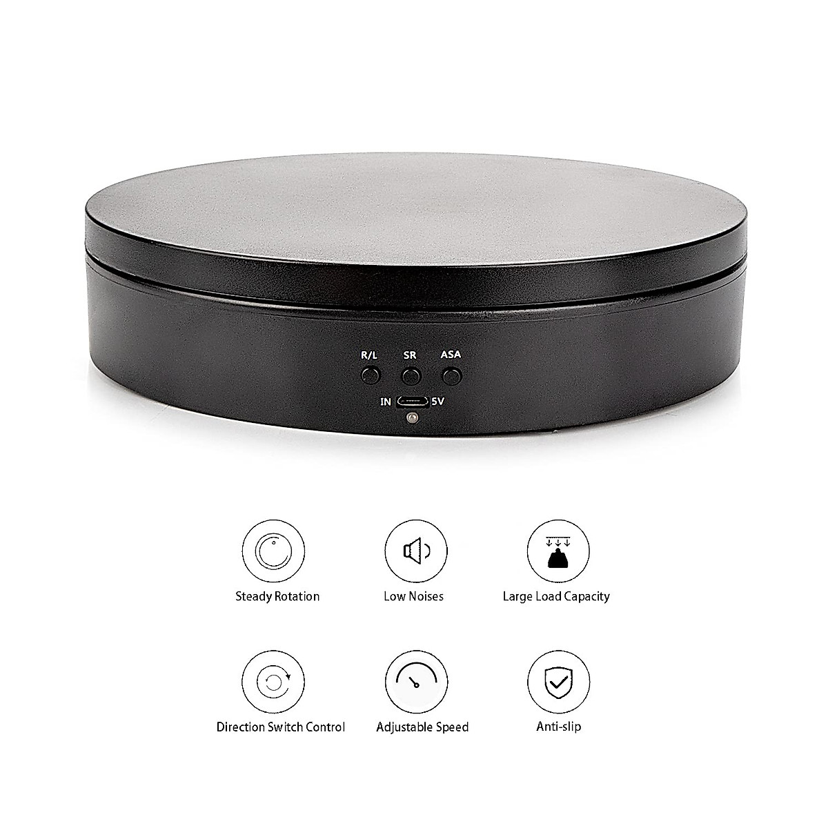 Leadleds Motorized Rotating Display Stand 7.7", USB and Battery Powered Turntable Display Stand for Photography, Video Shot, Product, Shoes(Black)