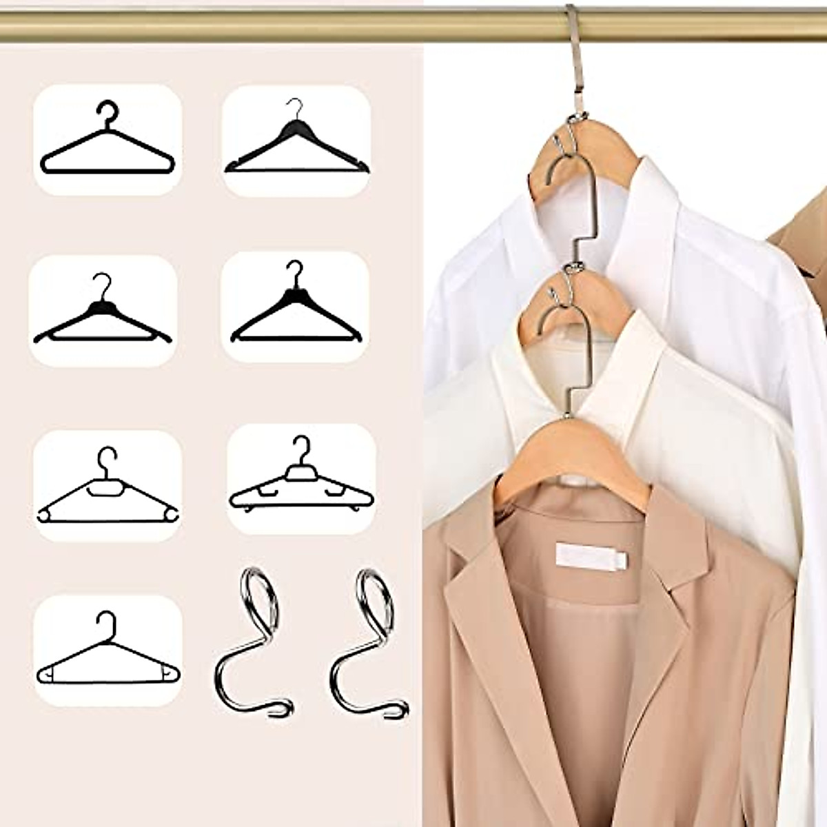 HALIFIN Hanger Connector Hooks, 40 Pcs Hanger Hooks, Stainless Steel Material is Strong and Durable Metal Hanger for Clothes Space Saving Hanger(Silver)