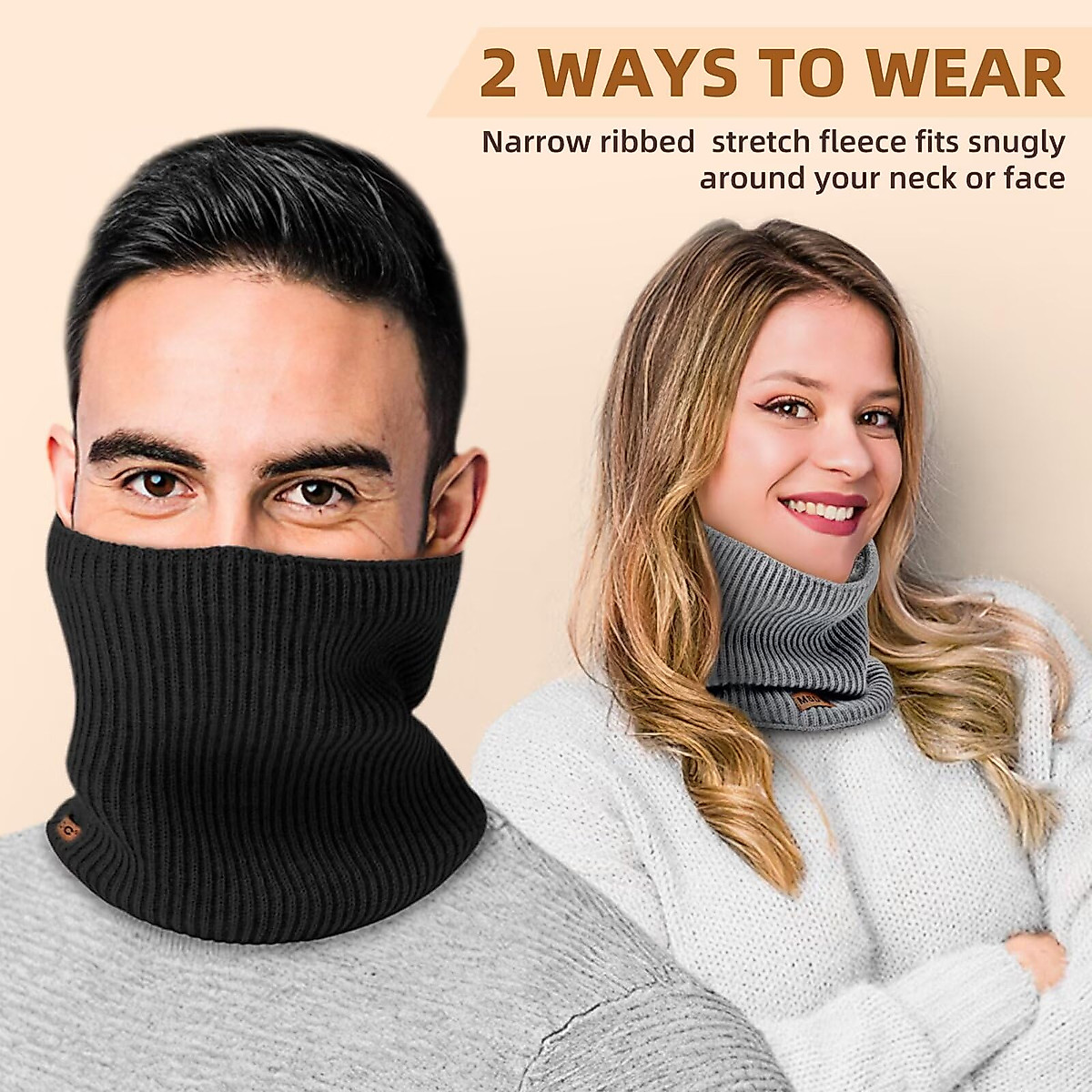 Winter Neck Gaiters for Men 3 Pack,Neck Warmer Men Women with Thermal Thick Warm Fleece Lined Cold Weather,Mens Scarf Winter Ski Face Mask Cover Windproof Scarves（Black,Navy，Grey）