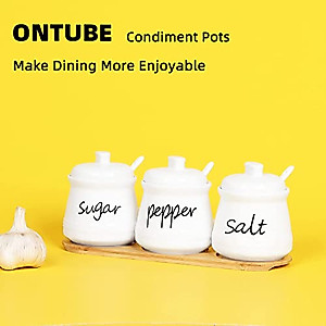 ONTUBE Porcelain Condiment Pots Set of 3 with Tray 12oz White
