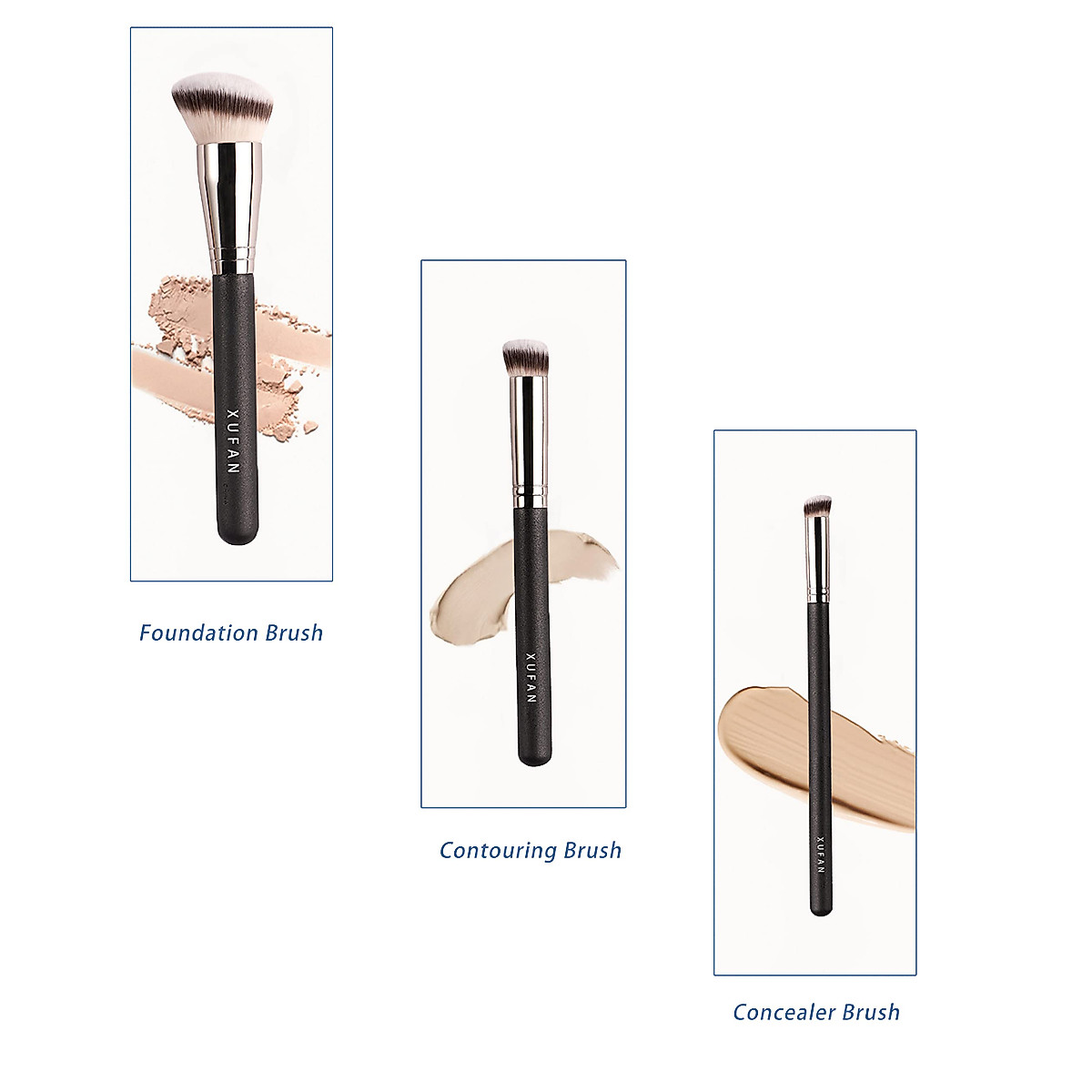 XUFAN 3PCS Foundation Concealer Brushes, Under Eye Mini Angled Brush, Nose Contour Brush, Small Makeup Foundation brushes