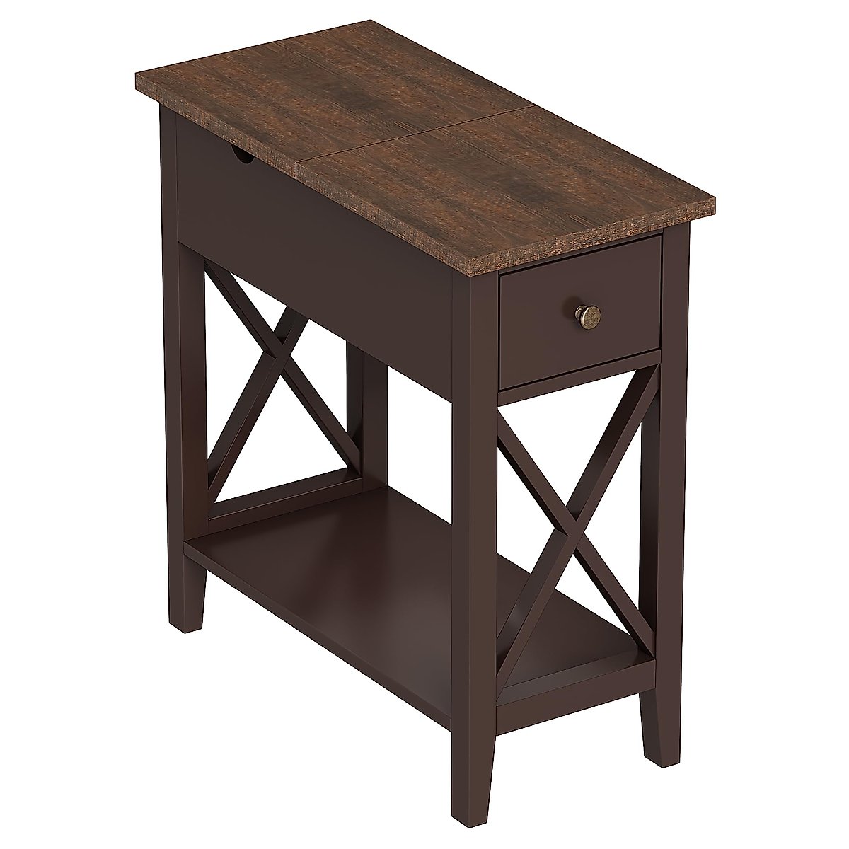 ChooChoo Rustic End Table with Drawer, Accent Small Side Table Nightstand for Living Room, Bedroom, and Small Spaces - Espresso & Brown
