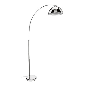 Catalina 76" Mid-Century Modern Over-The-Sofa Curved Metal Arc Floor Lamp with Heavy Base, Classic Chrome