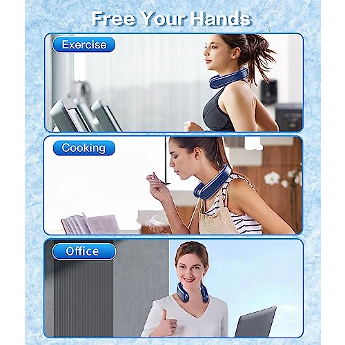 CXLiy Portable Neck Fan,5000mAh Battery Rechargeable Bladeless Neck Fan,3-Speed Air Conditioner Personal Fan,Faster Cooling USB Fan for Home,Office,Travel,Camp