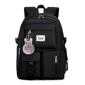 Teecho Waterproof School Backpack Set for Girl Fashion Women Backpack Purse College Bookbag Black