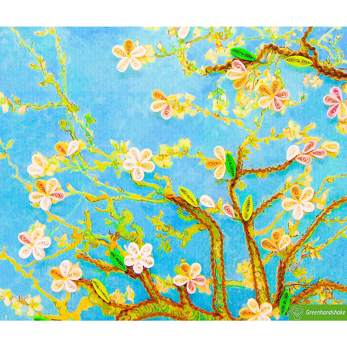 GREENHANDSHAKE Van Gogh's Almond blossom (1890) Quilling Art Greeting Card,Design Greeting Card for Birthday, Valentine's Day, Get Well, All Occasion. Framable Artwork for Art Lovers