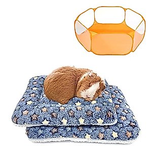 2 Packs of Square Plush Guinea Pig Bed and 1 Small Animals Playpen, Cozy Hamsters Sugar Glider Hedgehog Sleep Bed, Rabbit Cage Accessories Mat