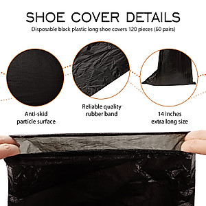 Disposable Shoe Covers Disposable Non Slip Plastic Boot Covers Long Waterproof Shoes Covers Safety Boot Shoe Covers 21.6 Inch Tall Shoe Coverings for Men Women Rainy Day Use (Black, 180 Pieces)