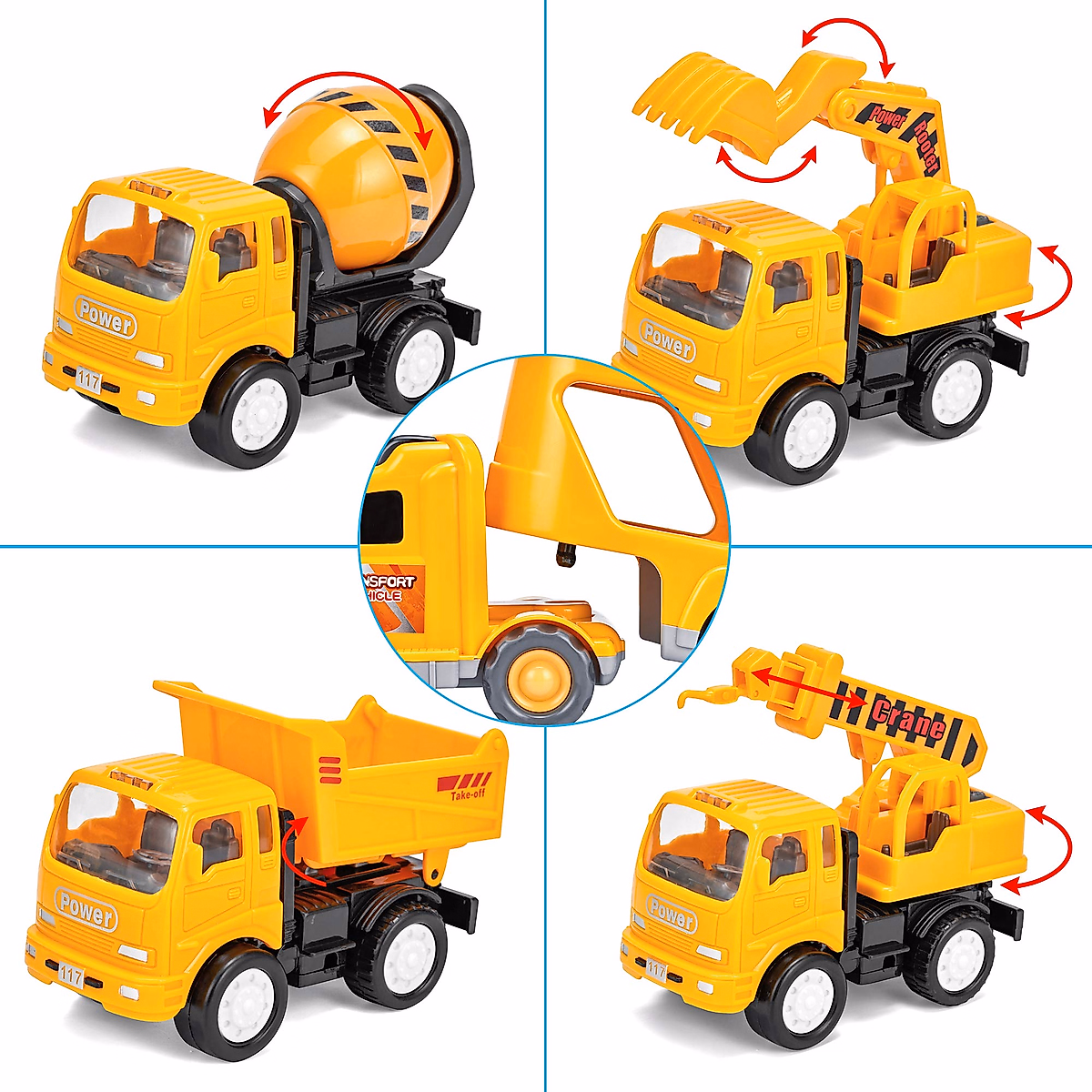 Kids Construction Trucks Toys for 3 4 5 6 Years Old Toddlers Kids, Car Toys Set with Sound and Light, Toy Vehicles in Friction Powered Carrier Truck, Christmas Birthday Gifts for Boys and Girls