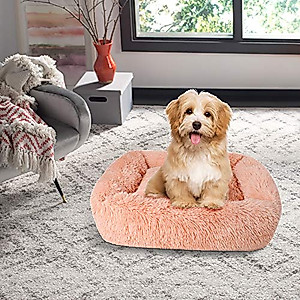 Lucky Monet Dog Beds for Small Dogs 21.7" x 17.7", Fluffy Calming Dog Cat Bed Washable Dog Beds with Sides Soft Dog Crate Bed for Sleeping (S, Pink)