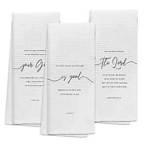 TUNW Christian Bible Verse Scripture Soft and Absorbent Kitchen Towels Dishcloth,Inspirational Quote Christian Hand Towels Dish Towels 16″×24″Set of 3,Gifts for Christian Women Faith (White-1)