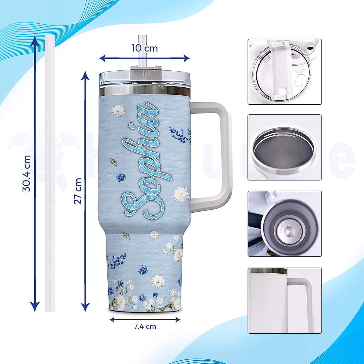 Hyturtle Personalized Floral Peacock 2D Print Tumbler - Peacock Gifts For Women - Animal Present For Peafowls Lover Her - Mothers Day Present For Mom - Custom Travel Coffee Cup 40 oz With Lid Straw