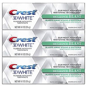 Crest 3D White Brilliance Blast Whitening Toothpaste, Energizing Mint, 3 Count