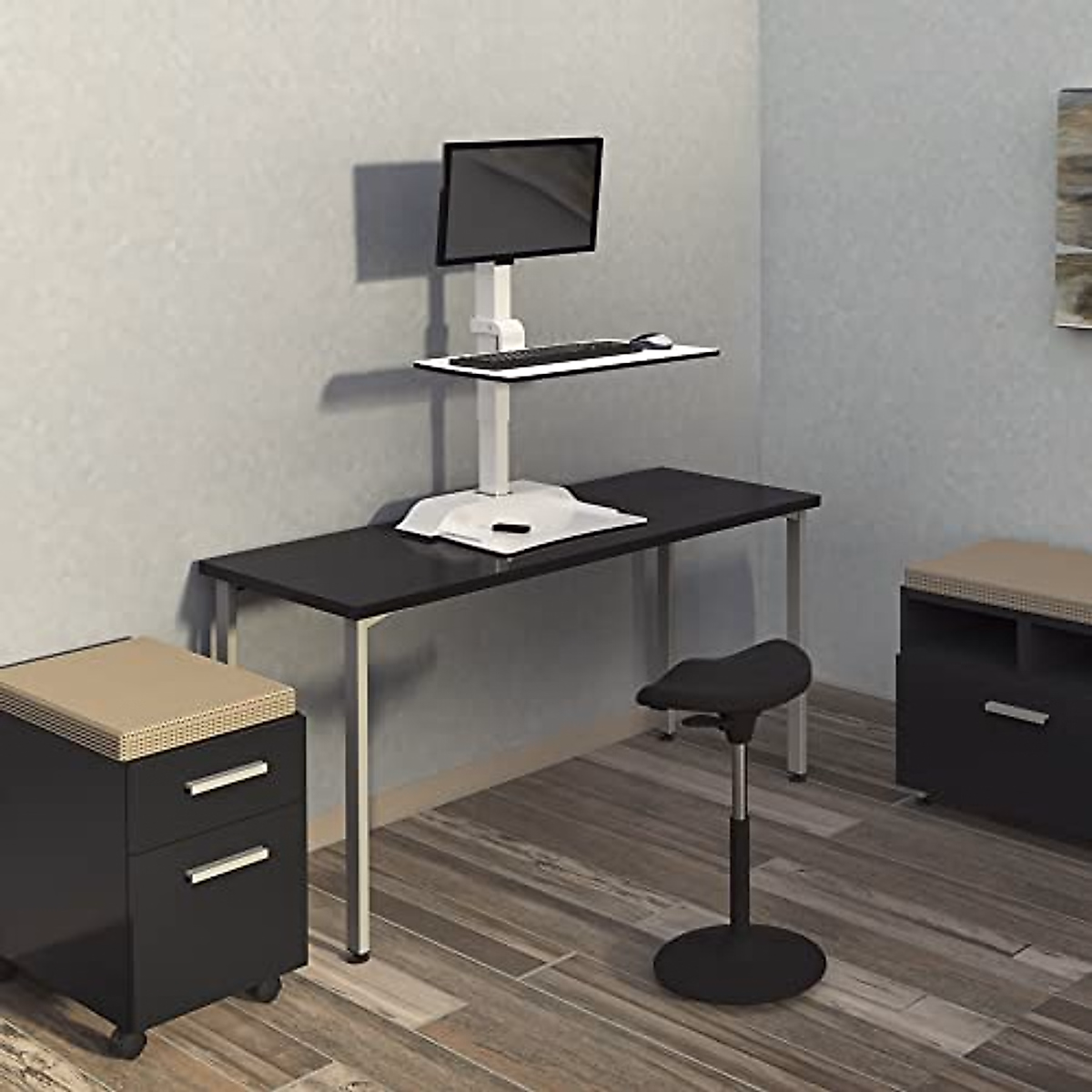 Safco Products 2192WH Soar Electric Sit/Stand Desk Converter, Single Monitor Mount, White