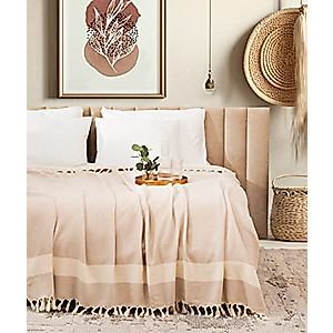 Turkish Cotton Boho Blanket Throw - 92" x 77" Large Size, Lightweight, Breathable Blanket for Bed, Couch, Home - Luxury Oversized Farmhouse Throw Blanket in Modern Boho Style