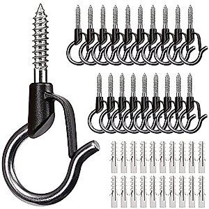 BeneLabel 20-Pack Screw in Hooks for Hanging Plants, String Lights & More - Black Wood Hooks with Safety Buckle Design - Rust Proof & Weather Proof - 40 lbs Capacity