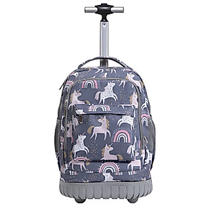 SKYMOVE 18 inches Wheeled Rolling Backpack for Boys and Girls Multi-Compartment School Students Books Laptop Trolley Bag Short Trip Carry-on, Light Gray Polar Bear