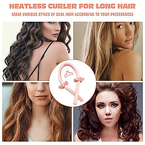 Heatless Curling Rod Headband No Heat Silk Ribbon Curling Rod Hair Roller Curls with Hair Claw Clip Lazy Natural Soft Wave DIY Hair Rollers Styling Tool for Sleep in Overnight (Pink)