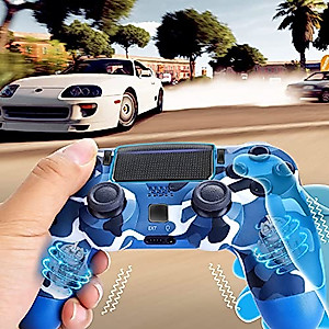 AUGEX Wireless Controller for PS4 Controller, Blue Camo Gamepad Compatible with Playstation 4 Controllers, Game Remote for PS4 Controller Pro with Joystick/Mando