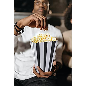 Jaojaopn 4.5 x 2.75 Mini Popcorn Boxes, Striped Popcorn Containers, Snack Container Set for Movie Night or Various Party Themes. 24 pcs(black and white)