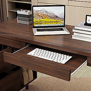 Homsee Home Office Executive Desk, Computer Desk Corner Desk with 3 Drawers, 3 Open Shelves & Keyboard Tray, 55 Inch Large L-Shaped Study Writing Table with Storage Cabinet, Deep Brown
