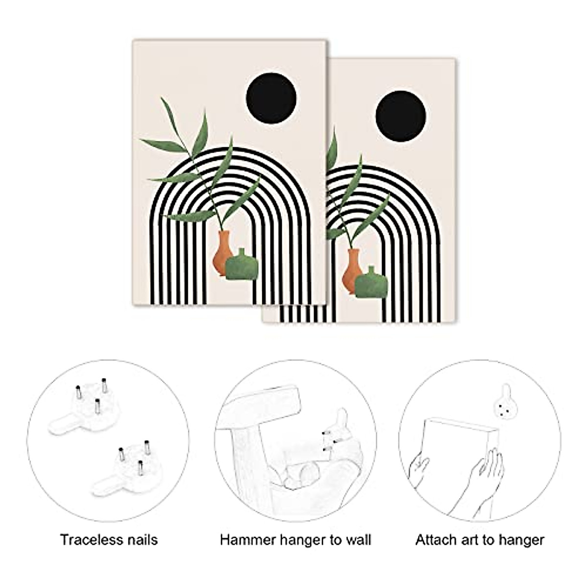 Gisipameis Framed Boho Wall Art Set of 3, Mid Century Modern Decor, Minimalist Black Beige Botanical Boho Bathroom Decor Wall Art 12" x 16" Canvas Prints Ready To Hang for Bedroom Living Room