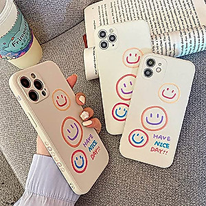 KERZZIL Cute Smile Pattern Compatible with iPhone 12 Case, Silicone Slim Fit [Soft Anti-Scratch Microfiber Lining] Flexible TPU Shockproof Protective Cover Cases Capa 6.1 Inch (Beige)