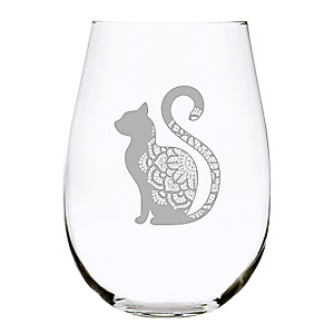 Cat sitting stemless wine glass, 17 oz.