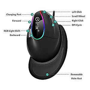 eirix Wired Ergonomic Vertical Mouse: RGB Backlit Ergo Mice with 3200 Adjustable DPI, Removable Palm Rest, Compatible with Windows and MAC OS
