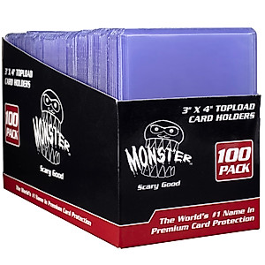 Monster Top Loaders for Collectible Trading Cards - 100 Count 3"x4" Clear Hard Plastic Card Protector Toploader Sleeves Compatible w MTG, Magic The Gathering, Yugioh, Pokemon, Sports Cards & All TCGs