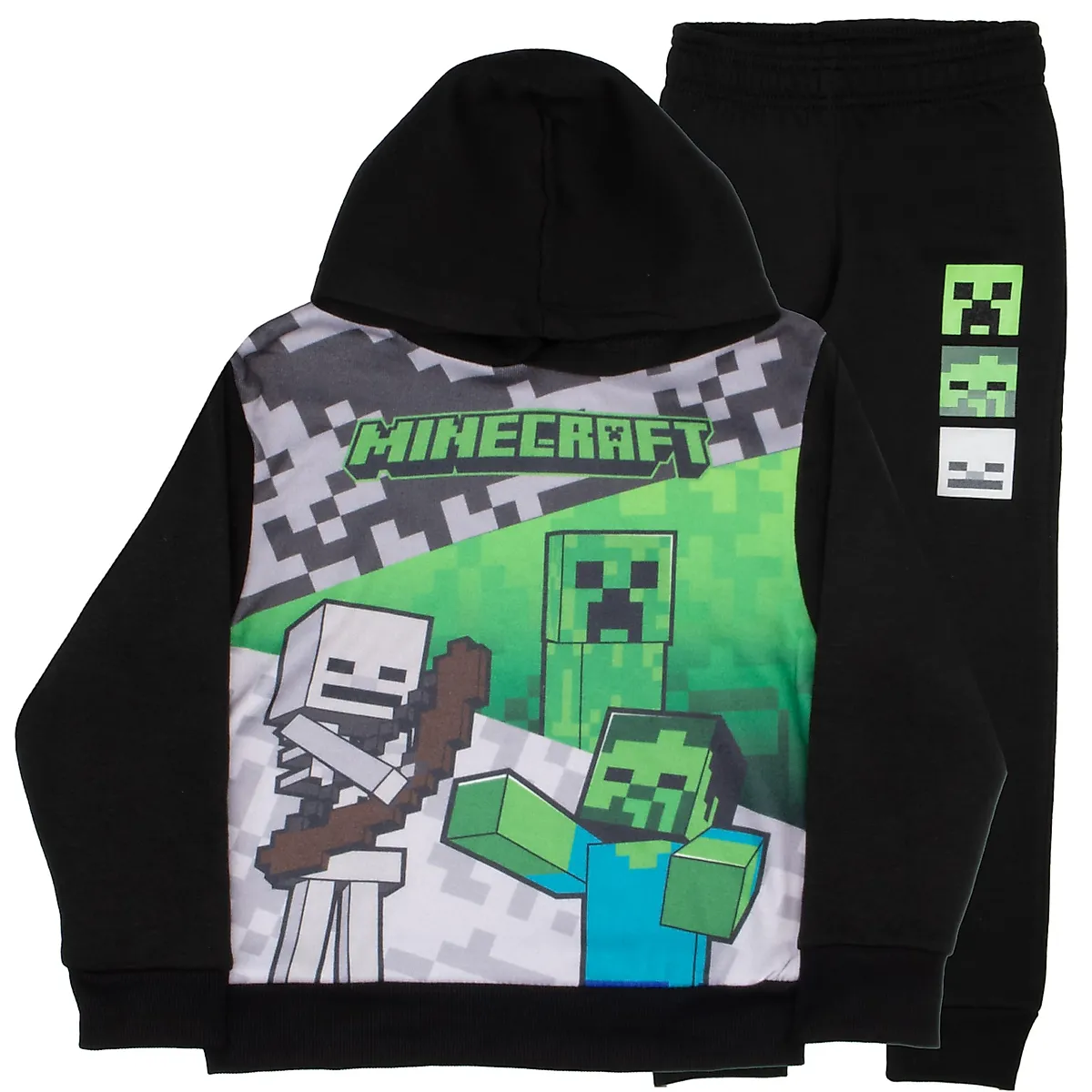 Minecraft Boys 2 Piece Fleece Pants Sets, Pullover Hoodie and Jogger Set for Boys (Black, Size 5/6)