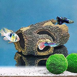 Uniclife Resin Hollow Tree Trunk Betta Log Aquarium Decorations Ornament Fish House Cave Wood House Decor for Small and Medium Fish Tank