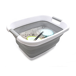 SAMMART 25L (6.6 gallon) Collapsible Laundry Basket/Tub - Foldable Storage Container/Organizer, Water capacity: 20L (5.28 gallon) (Grey)