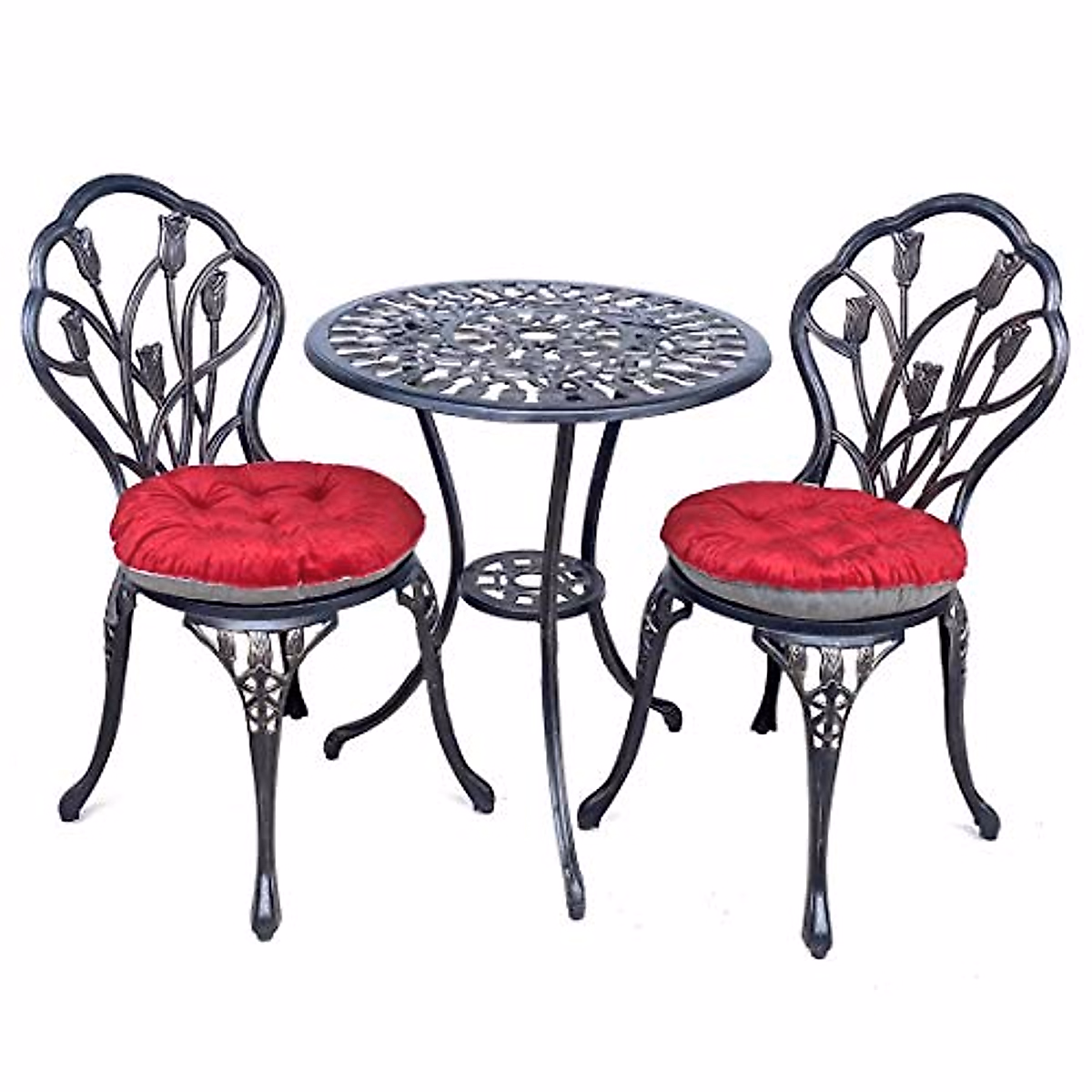 Mandolin Patio Table and Chairs,5 Piece Outdoor Dining Set,Rust-Resistant Cast Aluminum Bistro Set,with Cushion,Tulip Design (Copper)